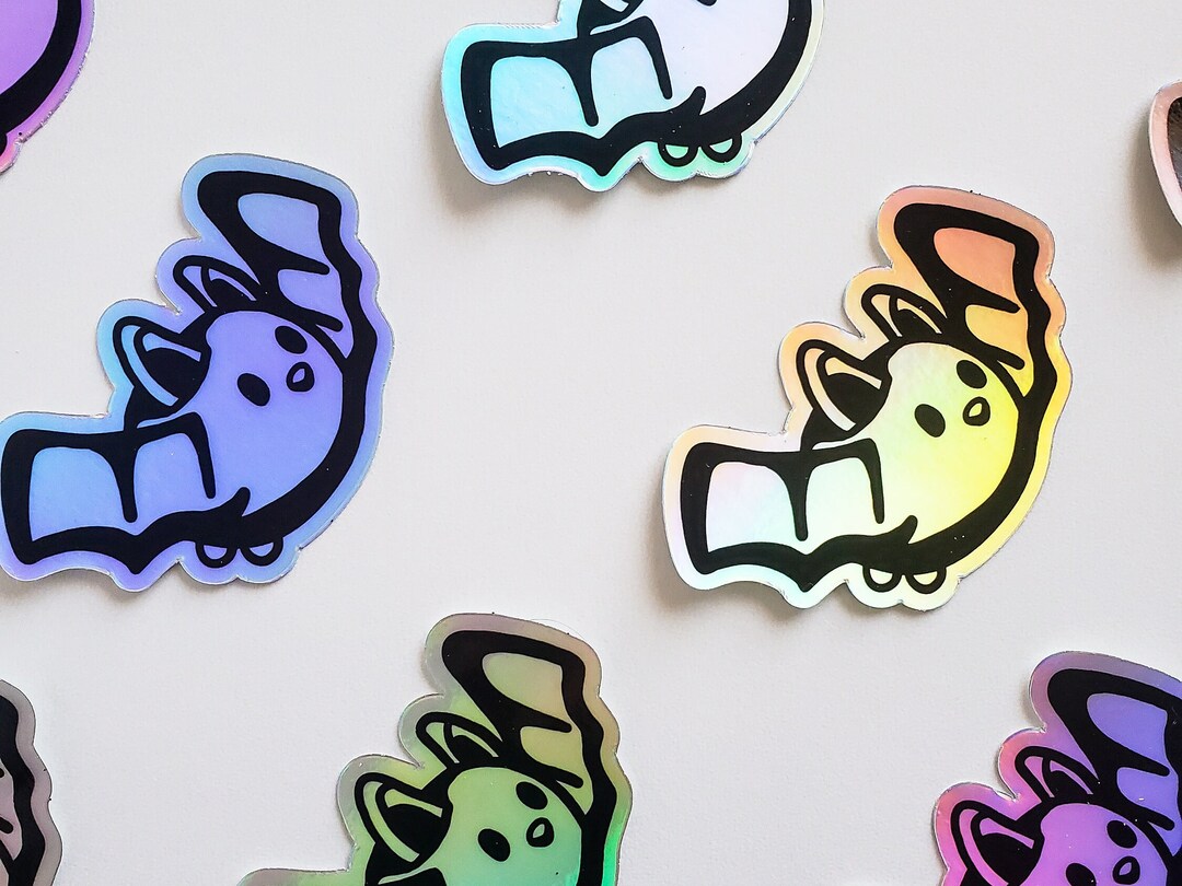Bat Bat Sticker Cute Illustrated Sticker, Holographic Vinyl Sticker ...