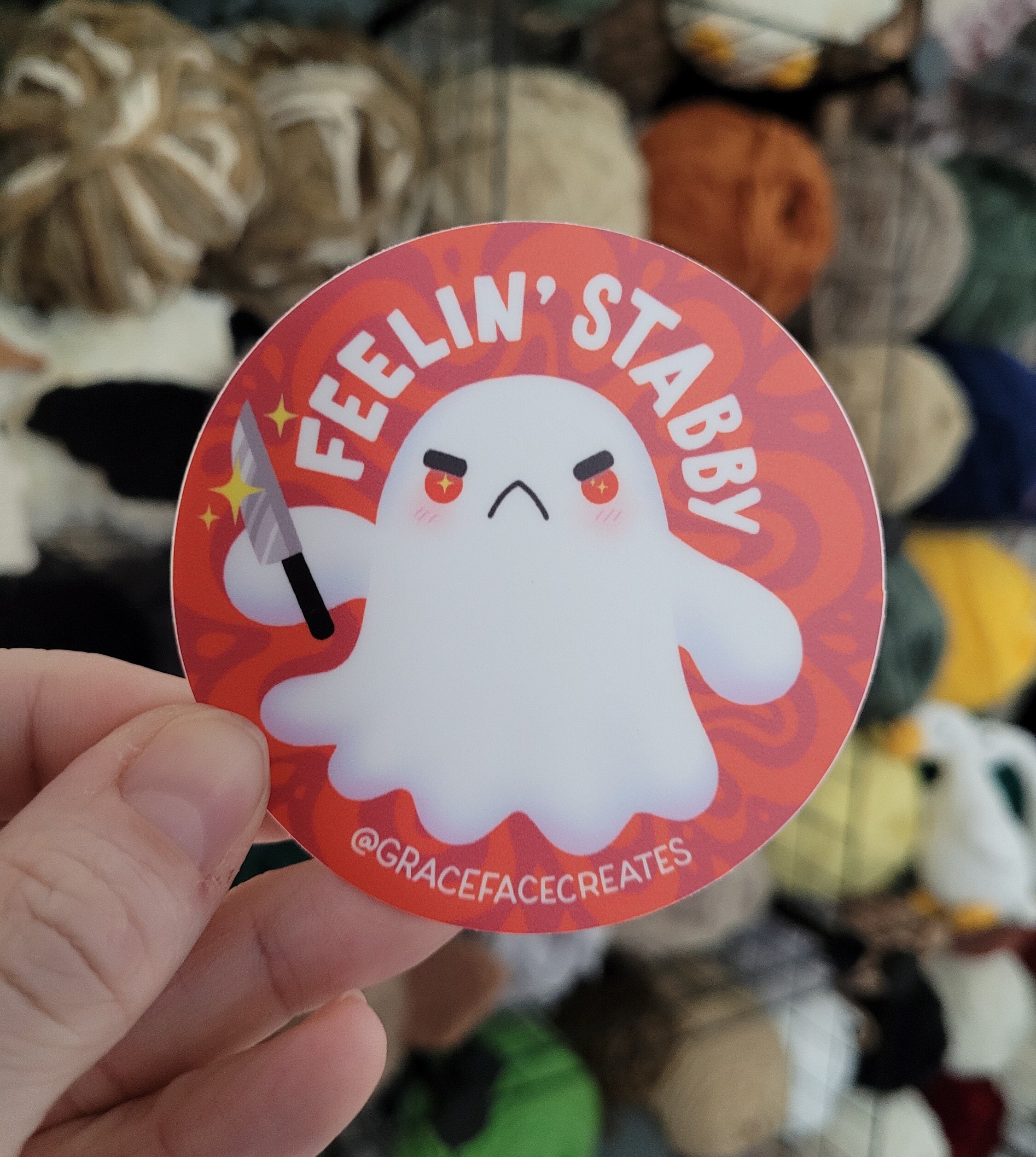 Feelin' Stabby sticker | Crochet sticker | Peekaboo Pals Ghostie ...