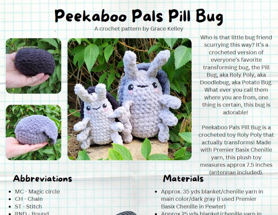 Peekaboo Pals Pill Bug Crochet Pattern: Transforming Roly Poly Plush ...