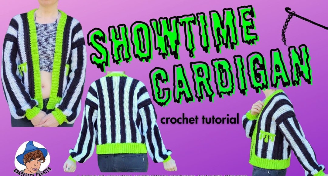 Showtime Cardigan Crochet Pattern: Spooky Striped Sweater (digital ...