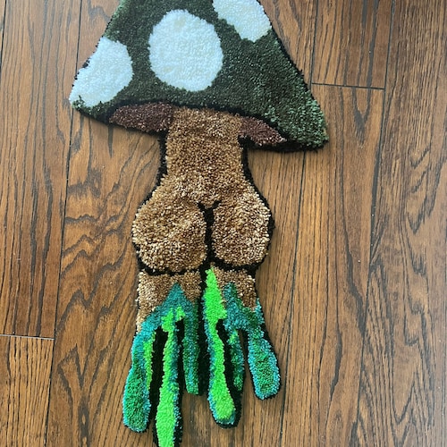 Cute Frog With Mushroom Cap Tufted Rug Yarn Art Soft & - Etsy