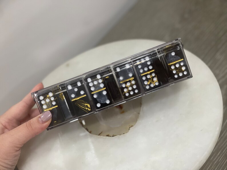 Domino Set- Black White and Gold Details 55 Tile Set Can Play Double 6 ...