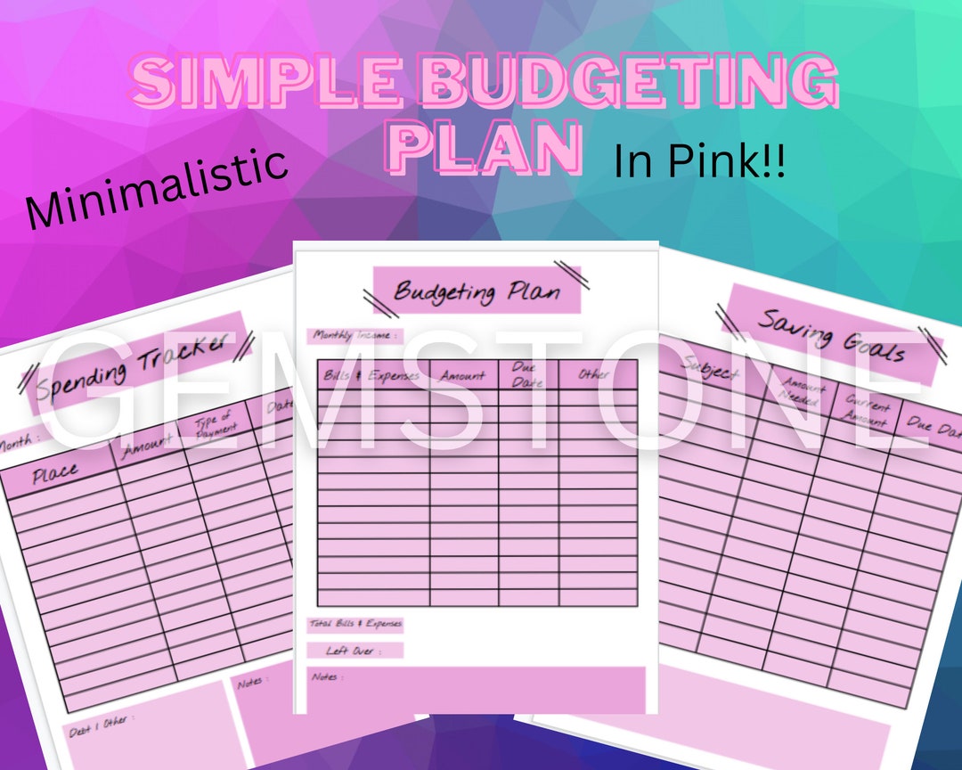 Digital Budgeting Minimalistic Planner PINK finance Planner-spending ...