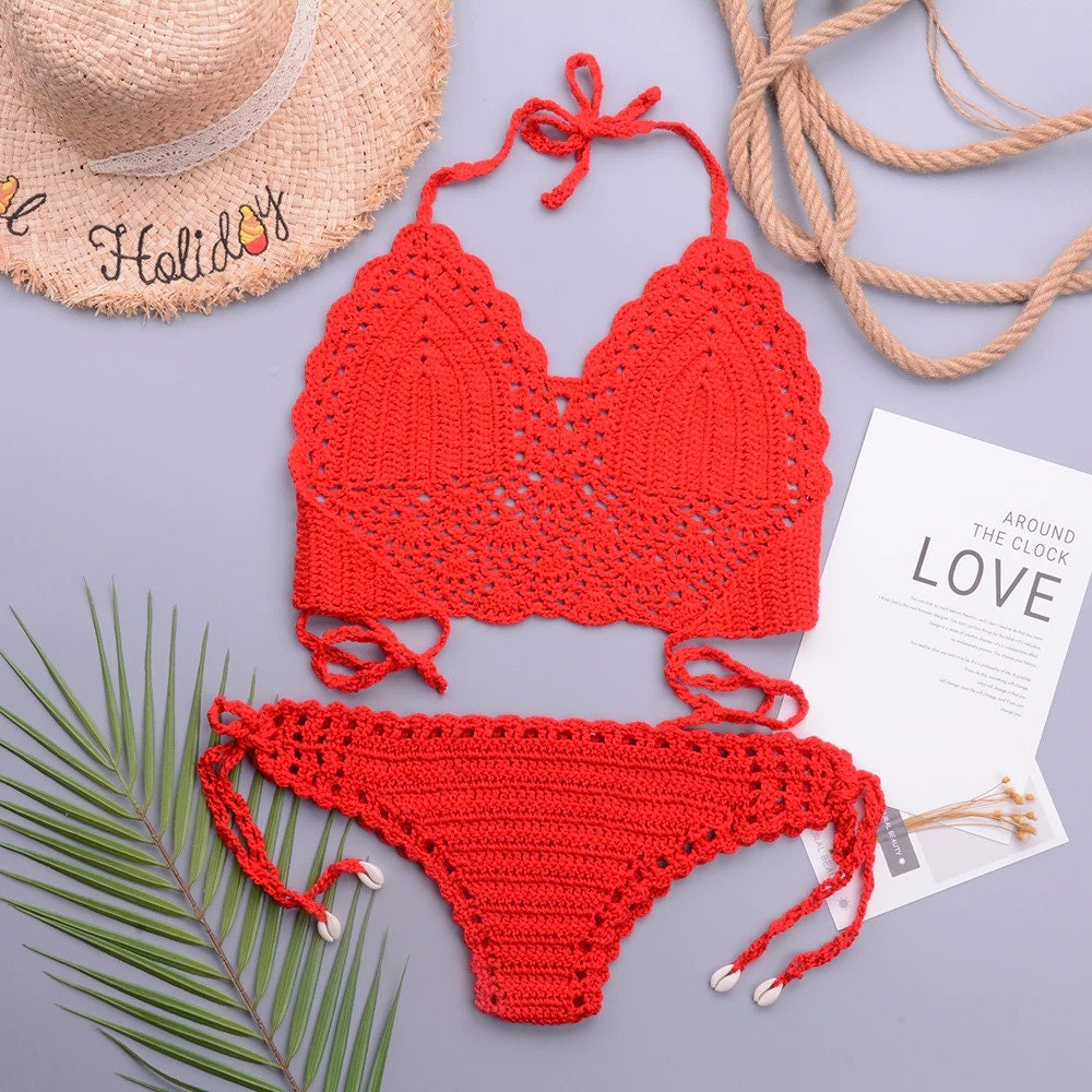 Crochet Bikini Sexy Summer Swimwear Tiny Seashell Rope Etsy