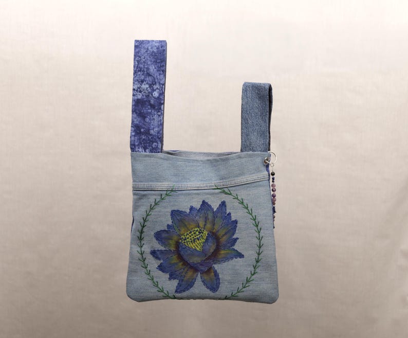Sashiko Denim Japanese Knot Bag — Handmade Blue Lotus Boho Purse ...