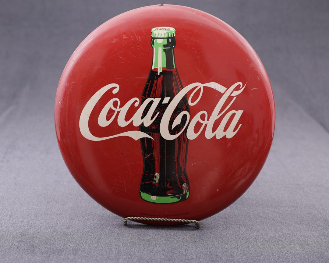 Vintage Coca-cola 16" Metal Button Sign – 1990 Round Red Wall Decor ...