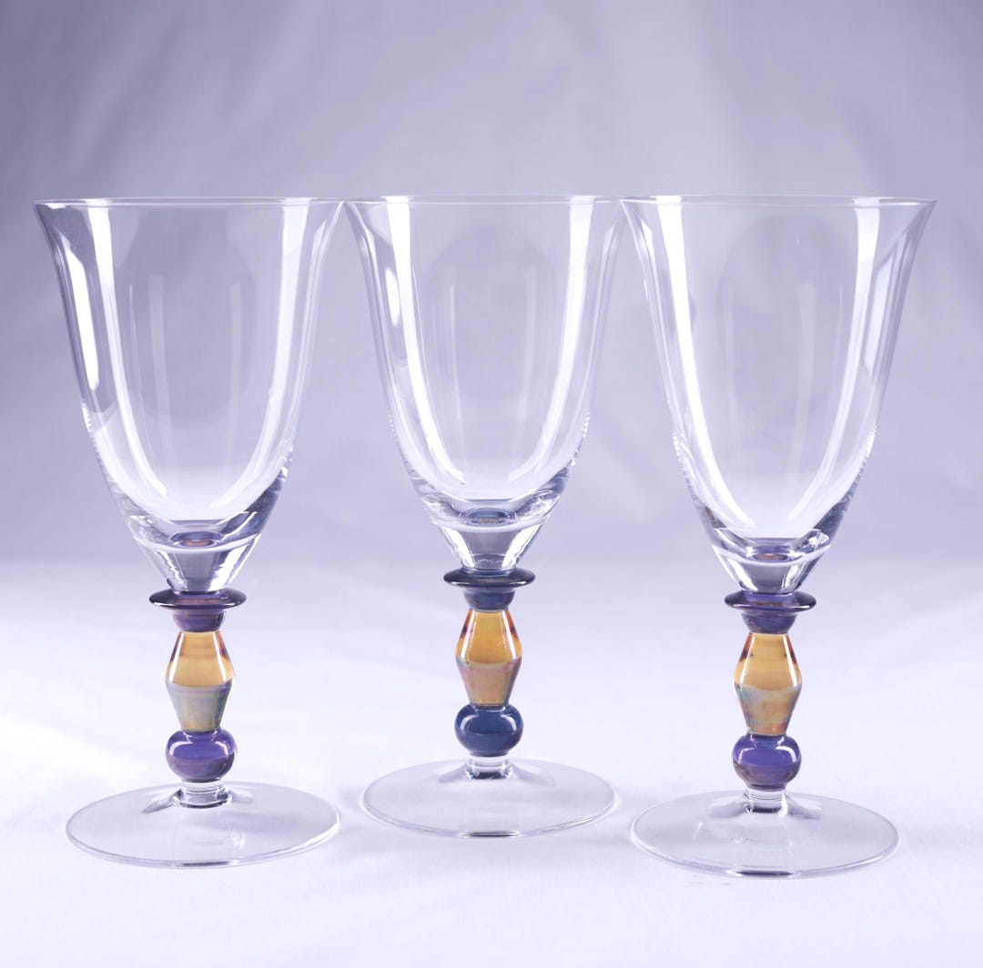 Kensington Clear Water Glasses by Mikasa Set of 3, Blue and Amber Stems ...