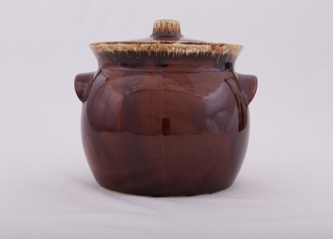 Vintage Hull Oven Proof Bean Pot With Lid – Classic Brown Drip Glaze ...