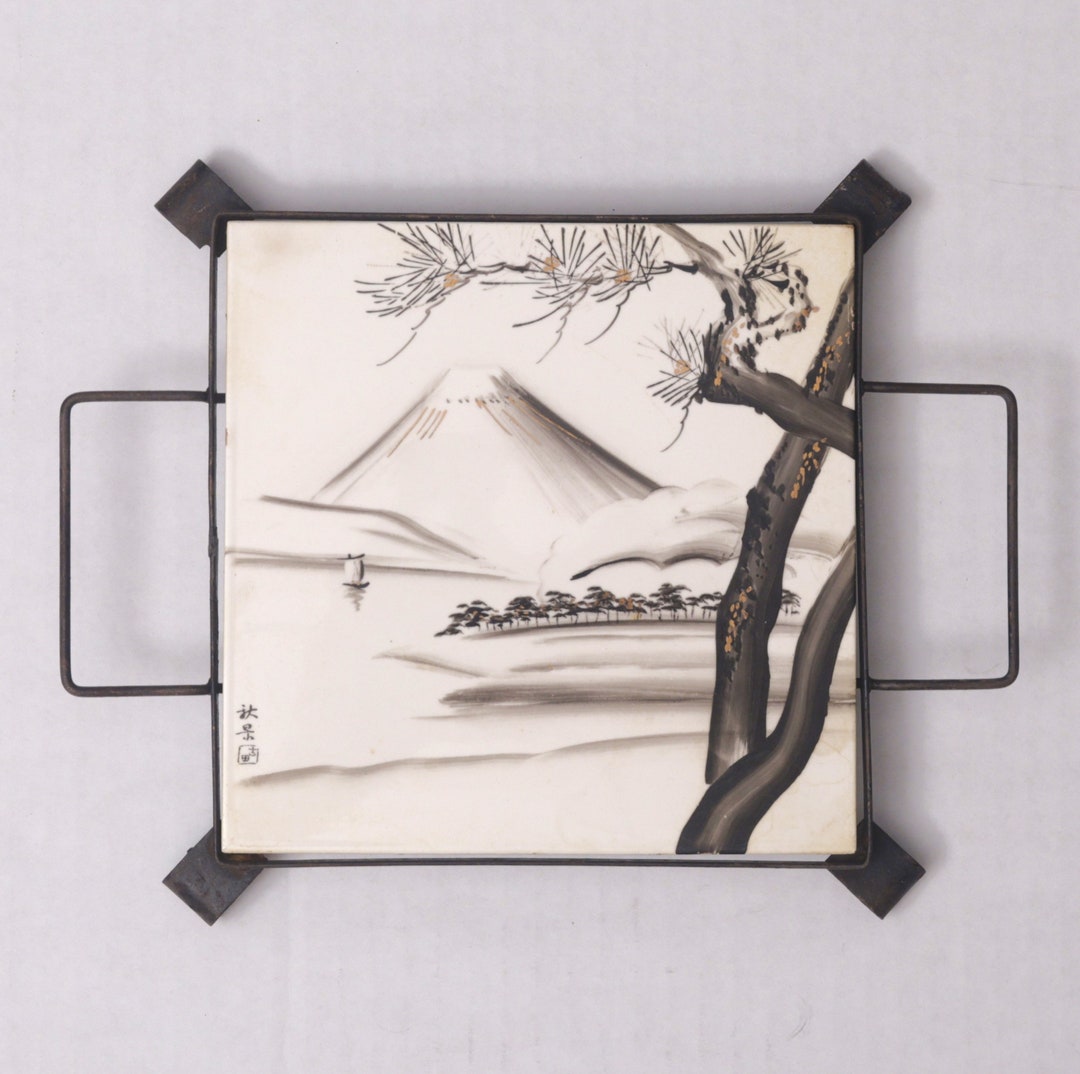 Hand Painted Signed Japanese Tile Trivet | Vintage Retro Home Decor ...