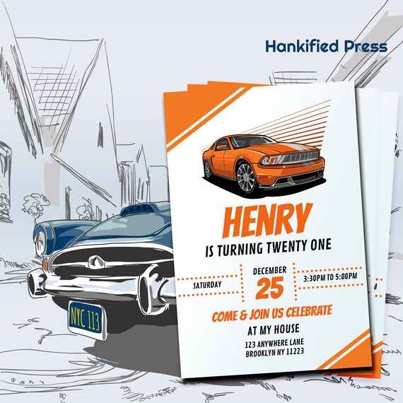 Tough Fast Car Birthday Invitation Card 5x7 Editable PDF - Etsy