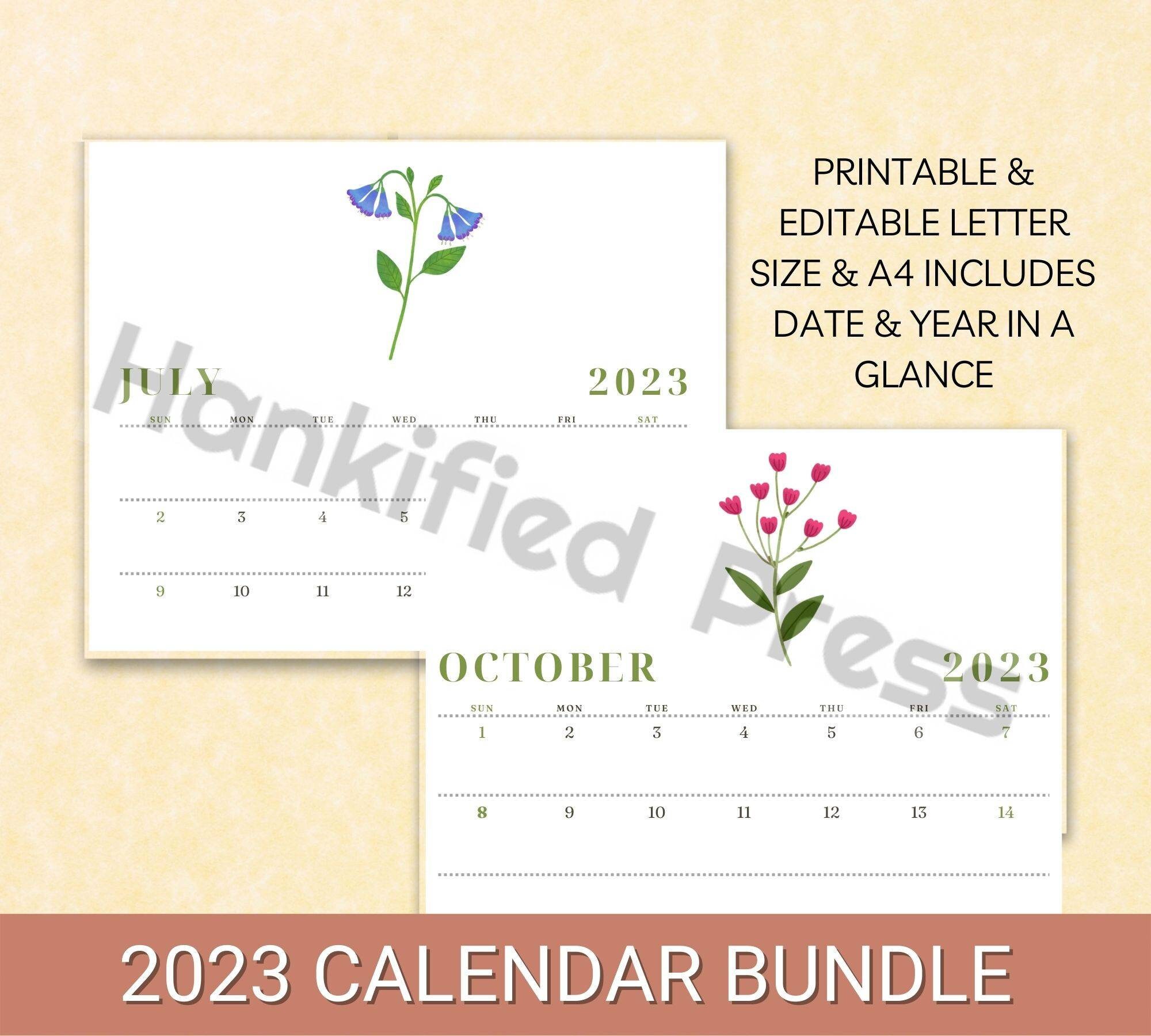 Flower Themed 2023 Calendar Printable Calendar 2023 Monthly Planner - Etsy