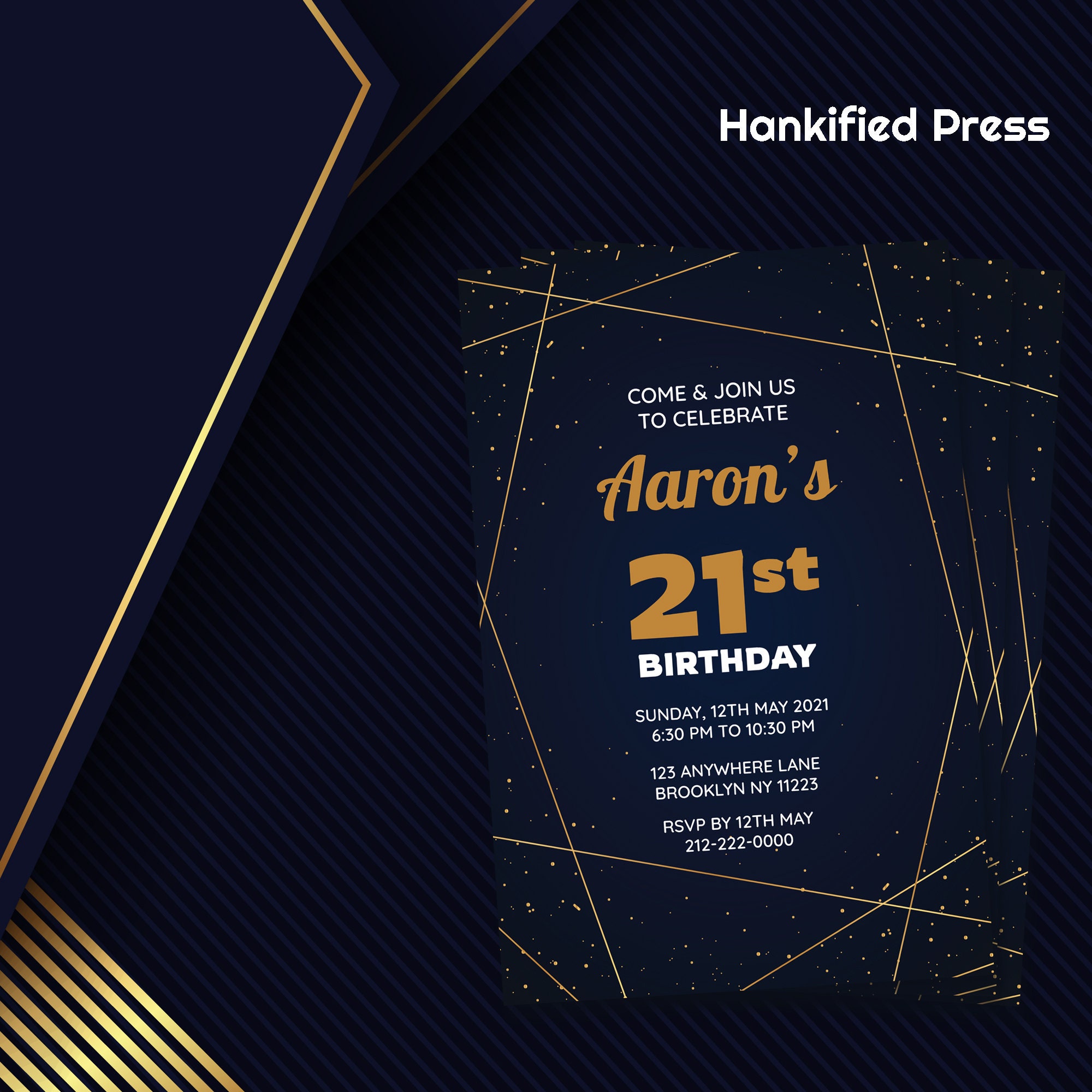 Golden Stars Birthday Invitation Card 5x7 Editable PDF - Etsy