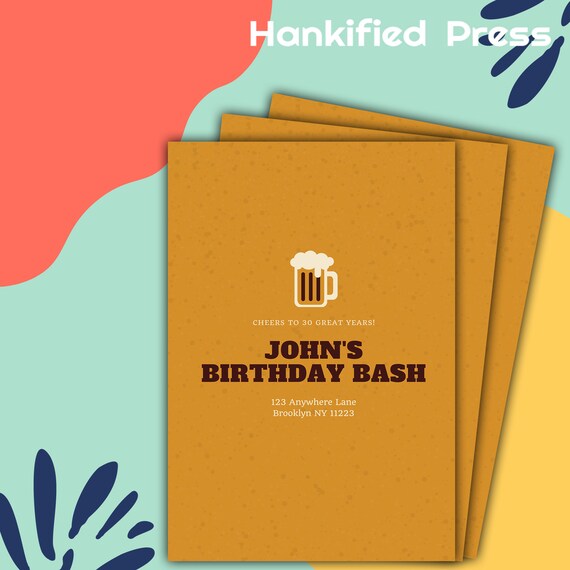 Beer Cup Birthday Party Invitation Card 5x7 Editable PDF - Etsy