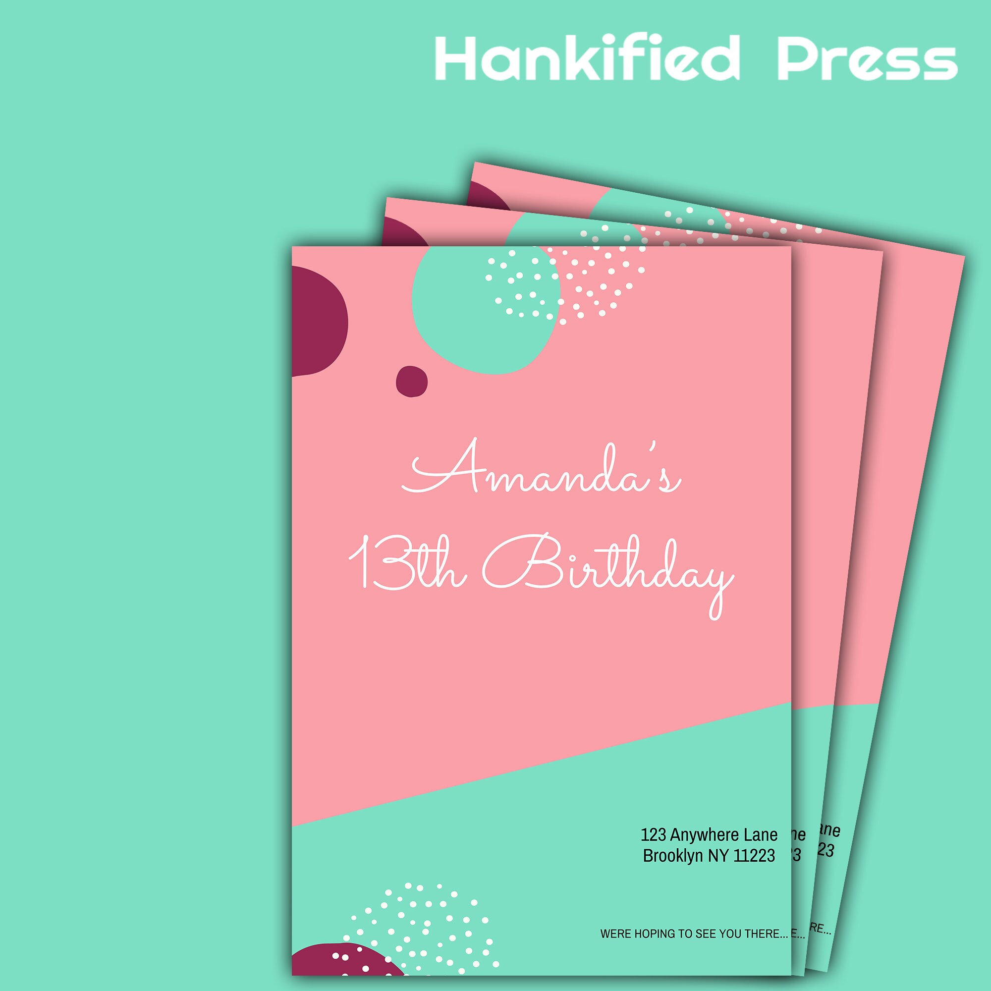 Pink and Green Birthday Invitation Card 5x7 Editable PDF - Etsy