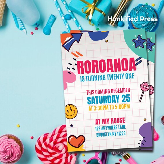 Smiley Hearts Fun Birthday Invitation Card 5x7 Editable - Etsy