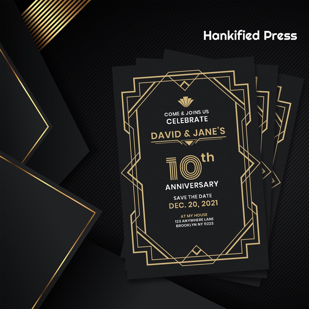 Great Gatsby Anniversary Invitation Card 5x7 Editable PDF File Instant ...