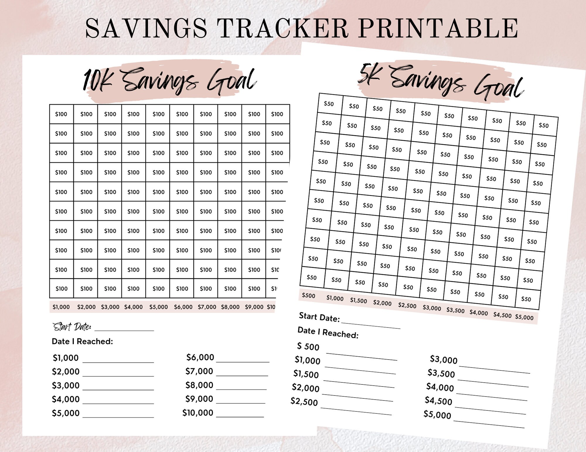 5k Savings Tracker 10k Savings Tracker 5k Sinking Fund Tracker 5000 ...