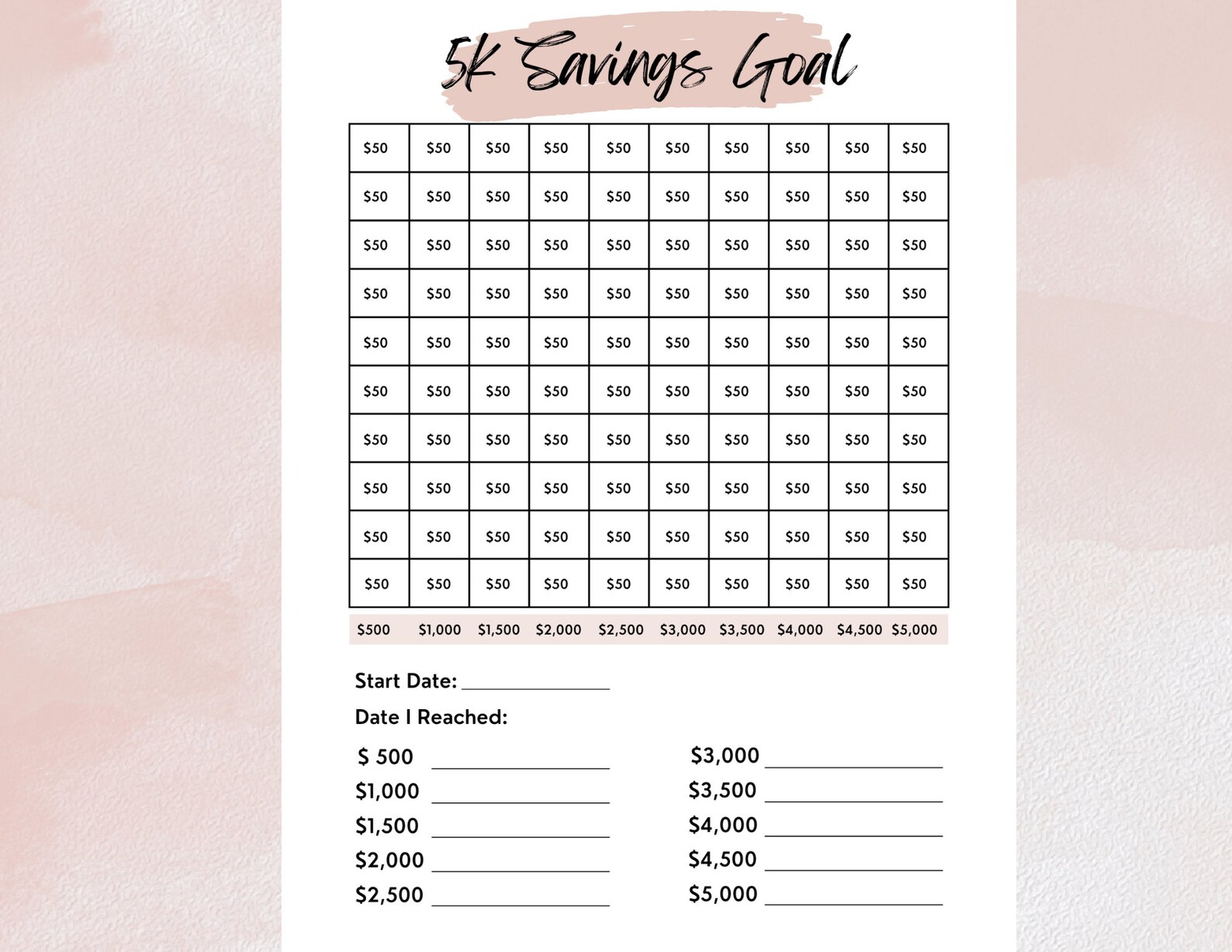 5k Savings Tracker 10k Savings Tracker 5k Sinking Fund Tracker 5000 ...