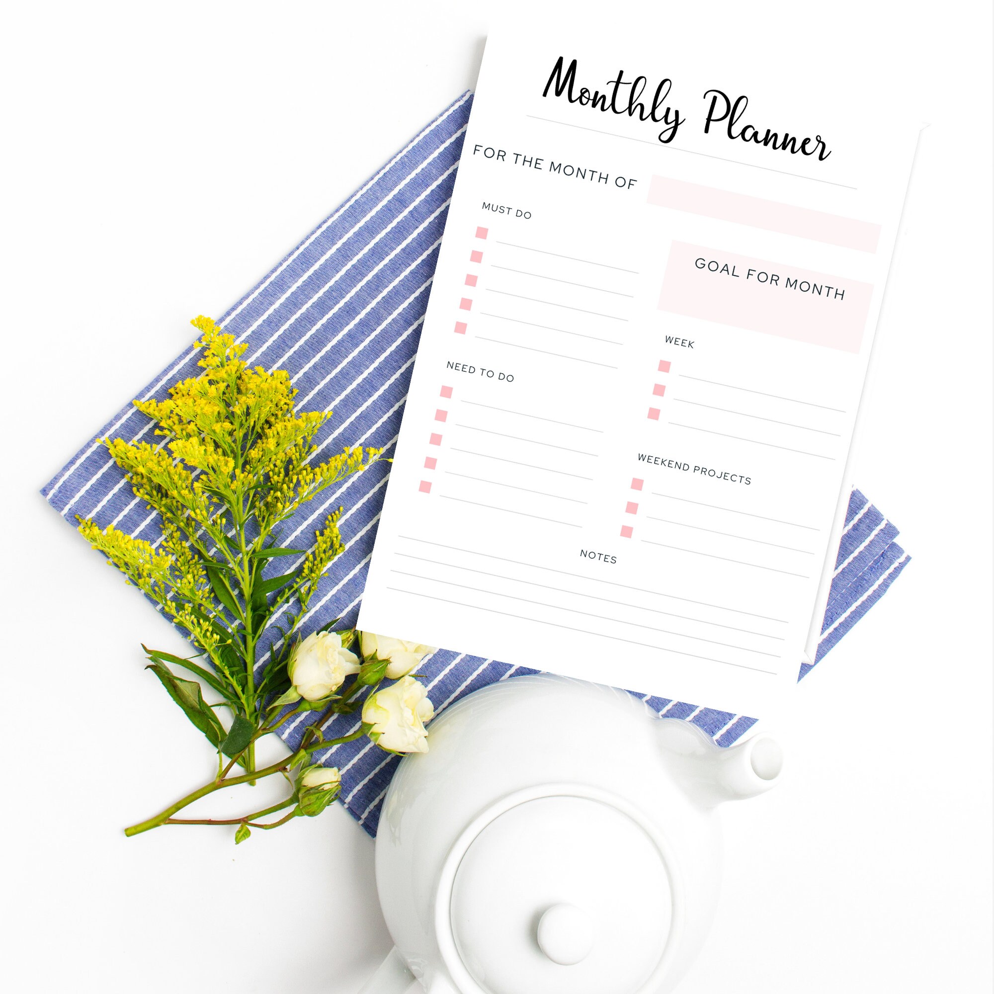 Monthly Planner Printable Goals and to Do List, Monthly Goal Organizer ...