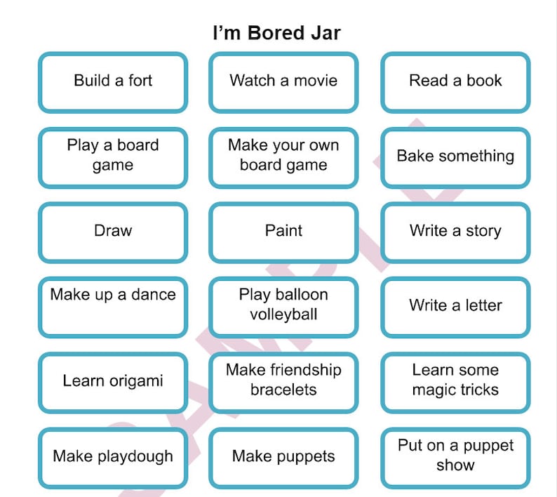 The "i'm Bored" Checklist and Jar Ideas - Etsy