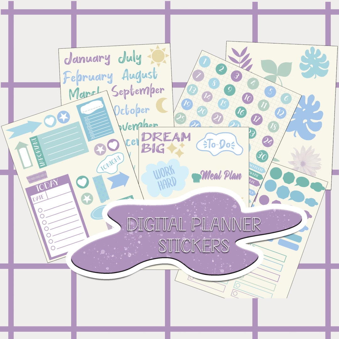 Teal Purple Planner Stickers: 150+ Pre-cropped Pngs (digital Download ...