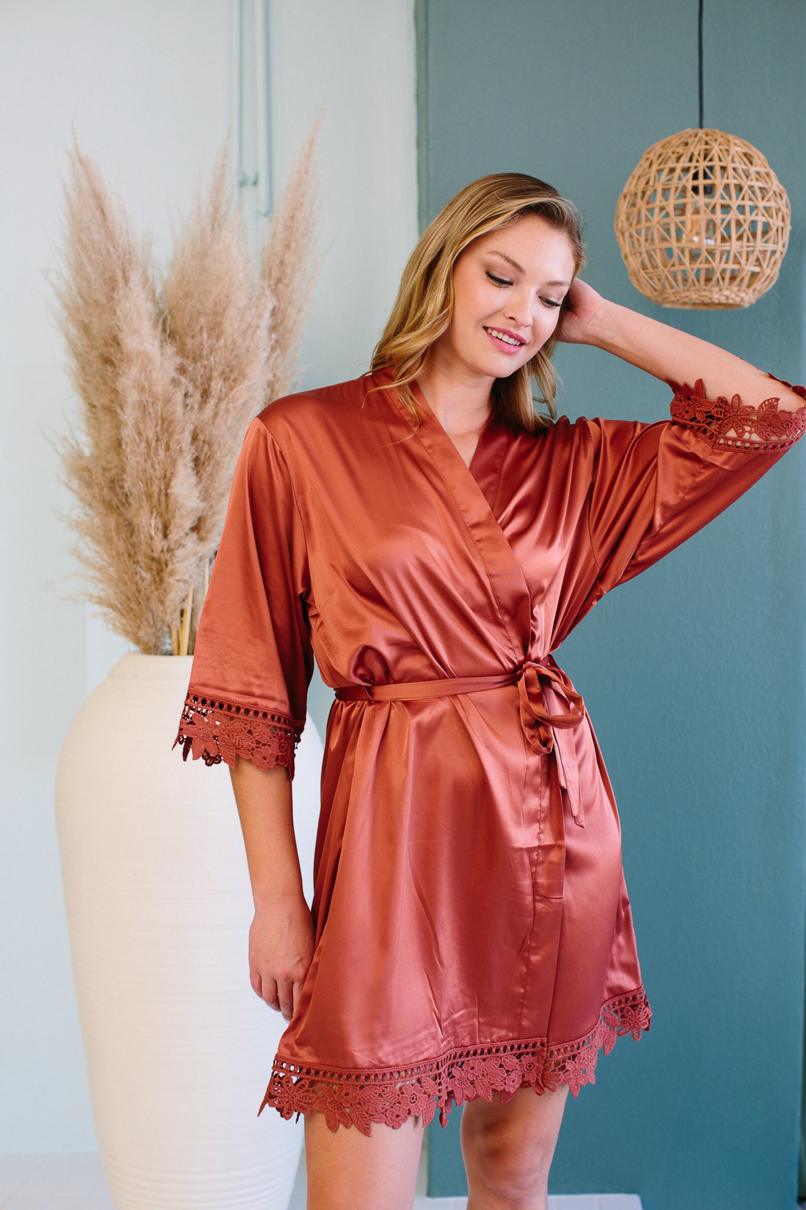 Sage Green Bridesmaid Robes Satin Silk Lace Robes Best - Etsy