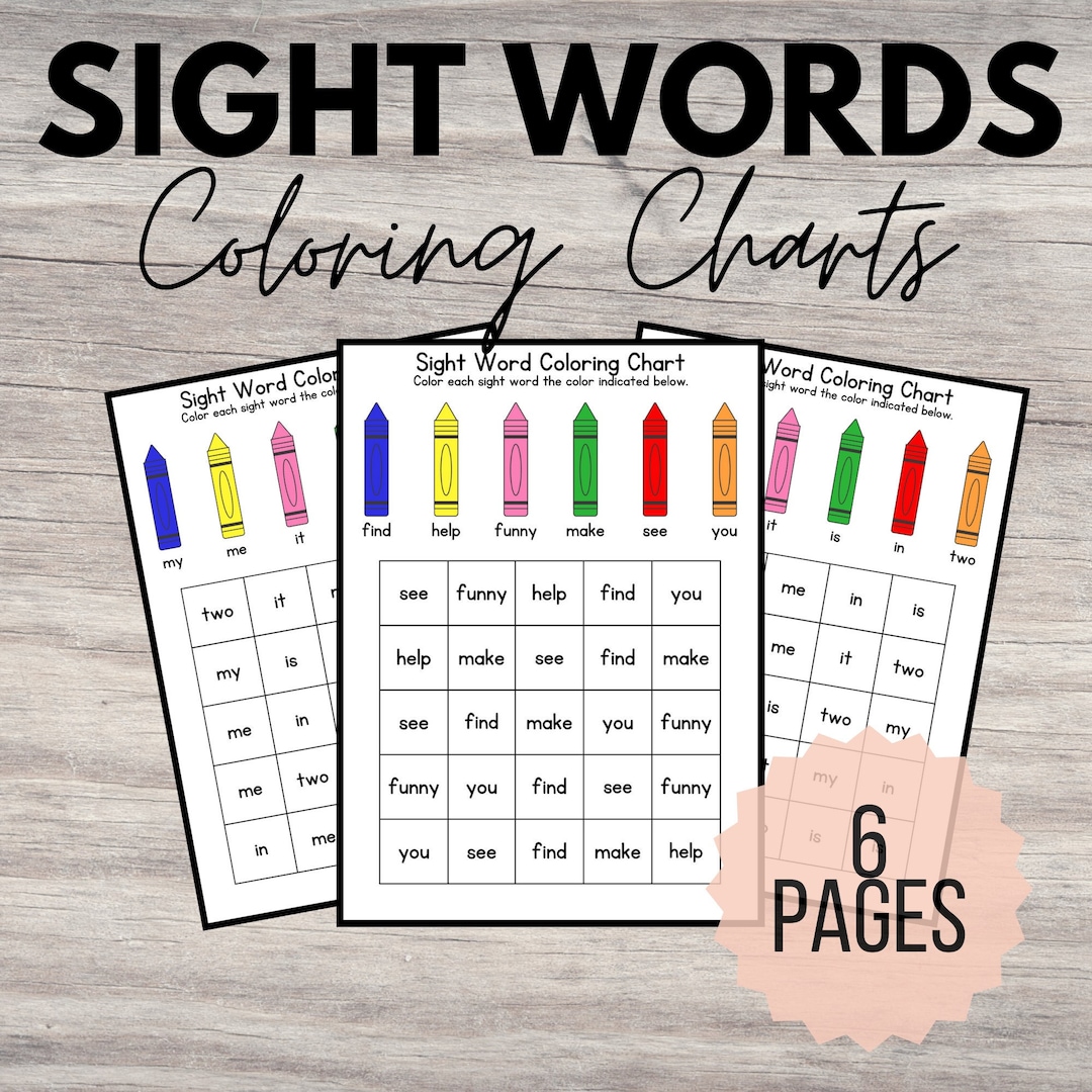 Sight Words Coloring Charts Sight Words Practice Prek Review ...