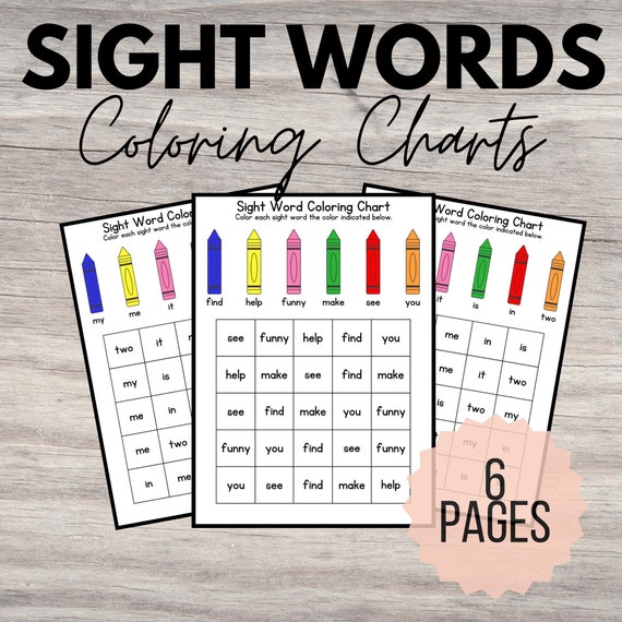 Sight Words Coloring Charts Sight Words Practice Prek - Etsy