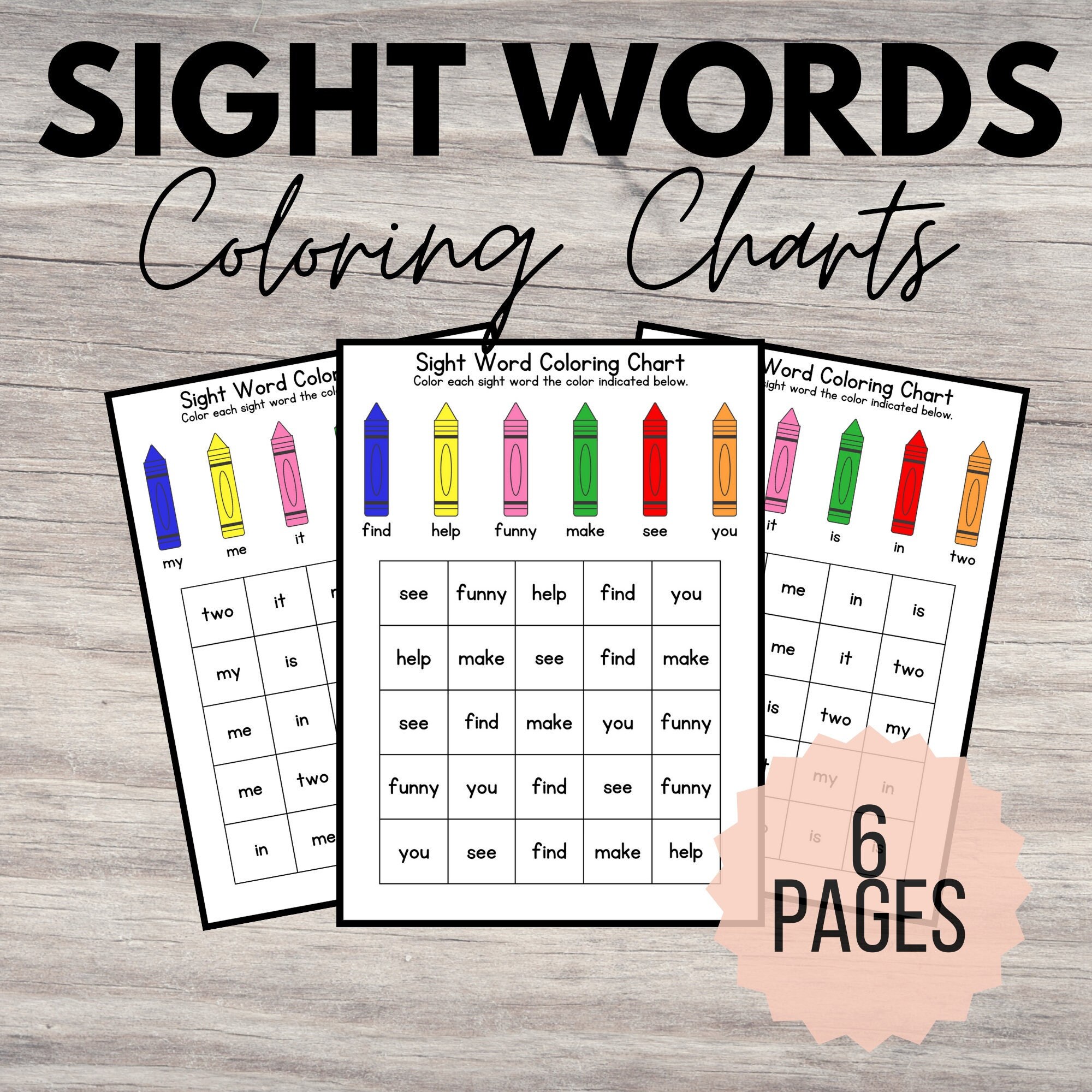 Sight Words Coloring Charts Sight Words Practice Prek Review ...