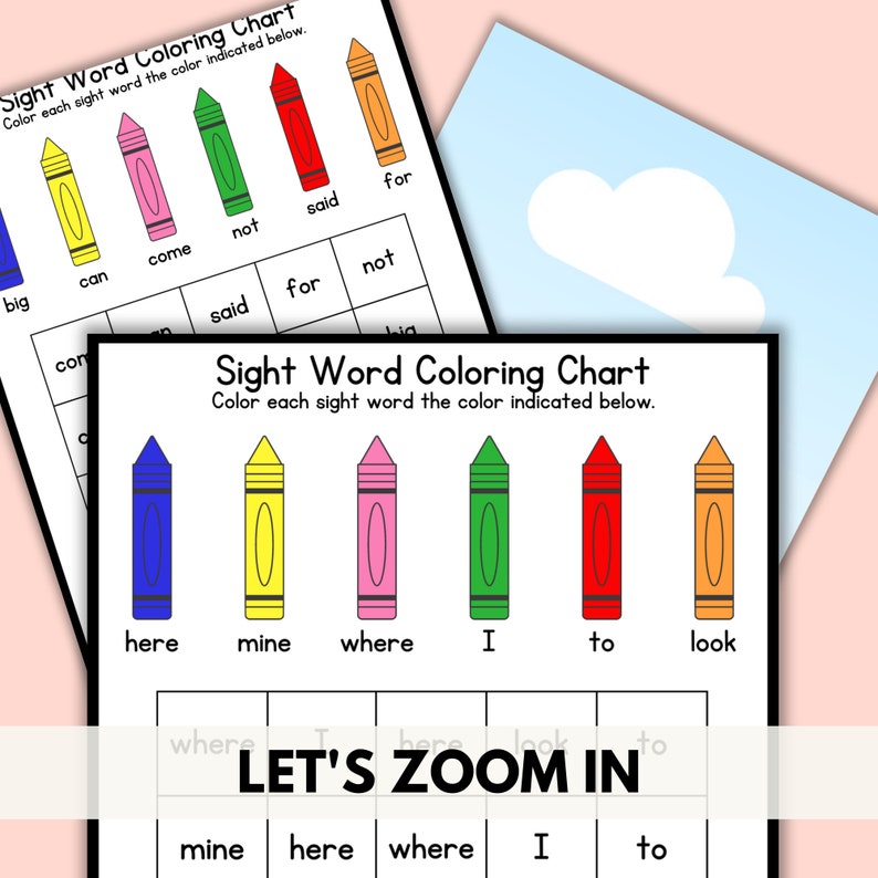 Sight Words Coloring Charts Sight Words Practice Prek Review ...