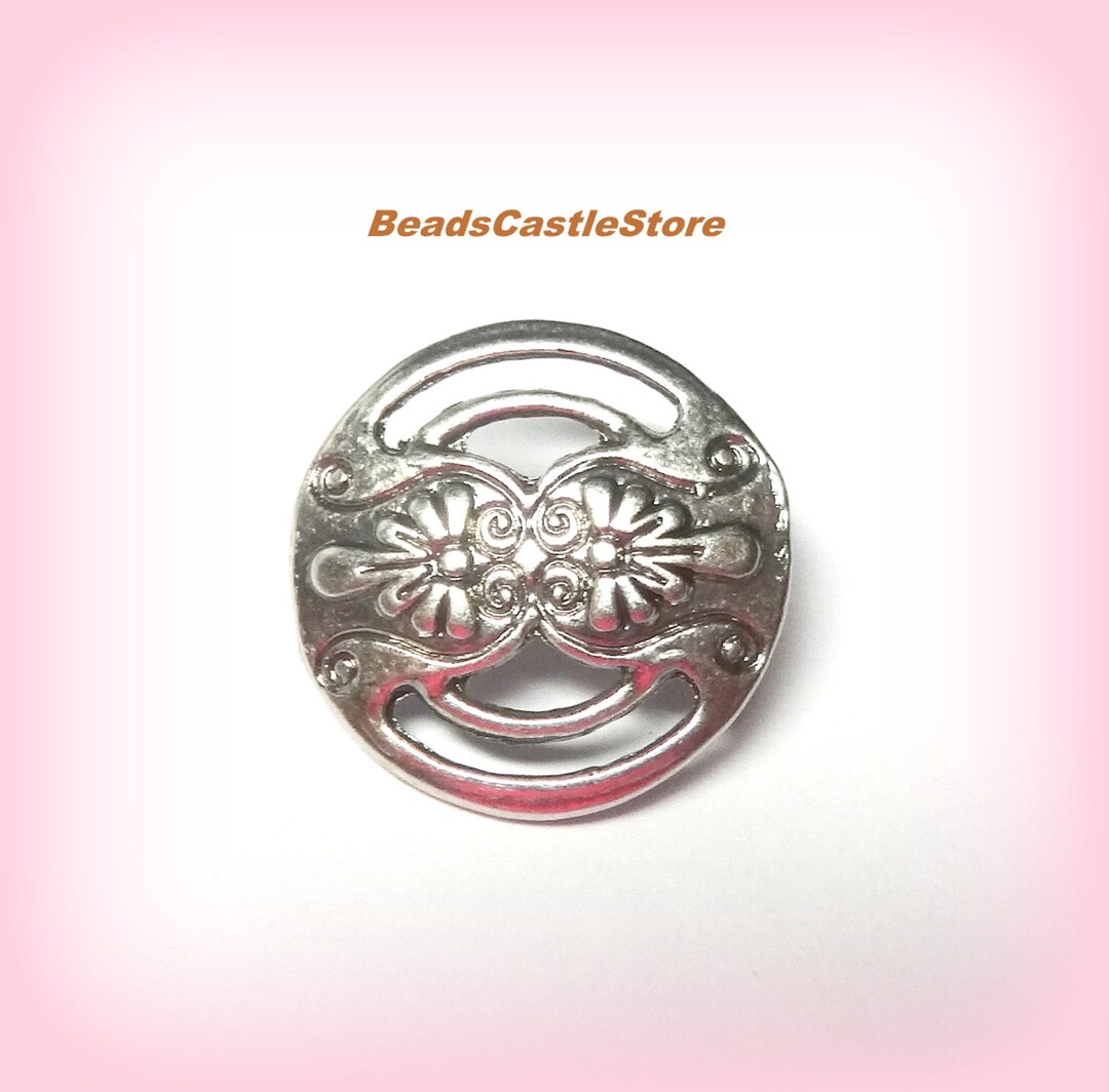 3-10 Flower Carved Button-round Button-floral Clasp-antique Silver Tone ...