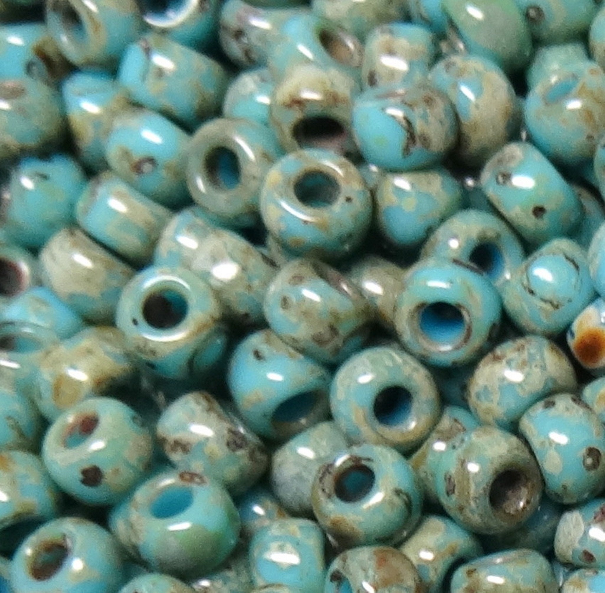 6/0 Turquoise Picasso Seed Beads-miyuki Round Seed Beads-size 6/0 ...