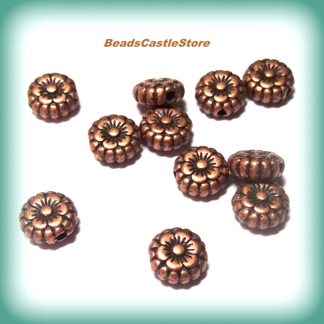 40-80 Antique Copper Color Beads-floral Spacer-round Metal Bead-7.5mm X ...