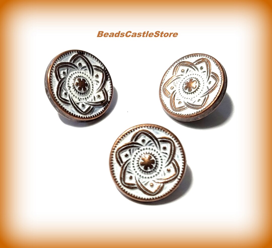 3-8-12 Round Antique Copper Buttons-white Color Accented-metal Shank ...