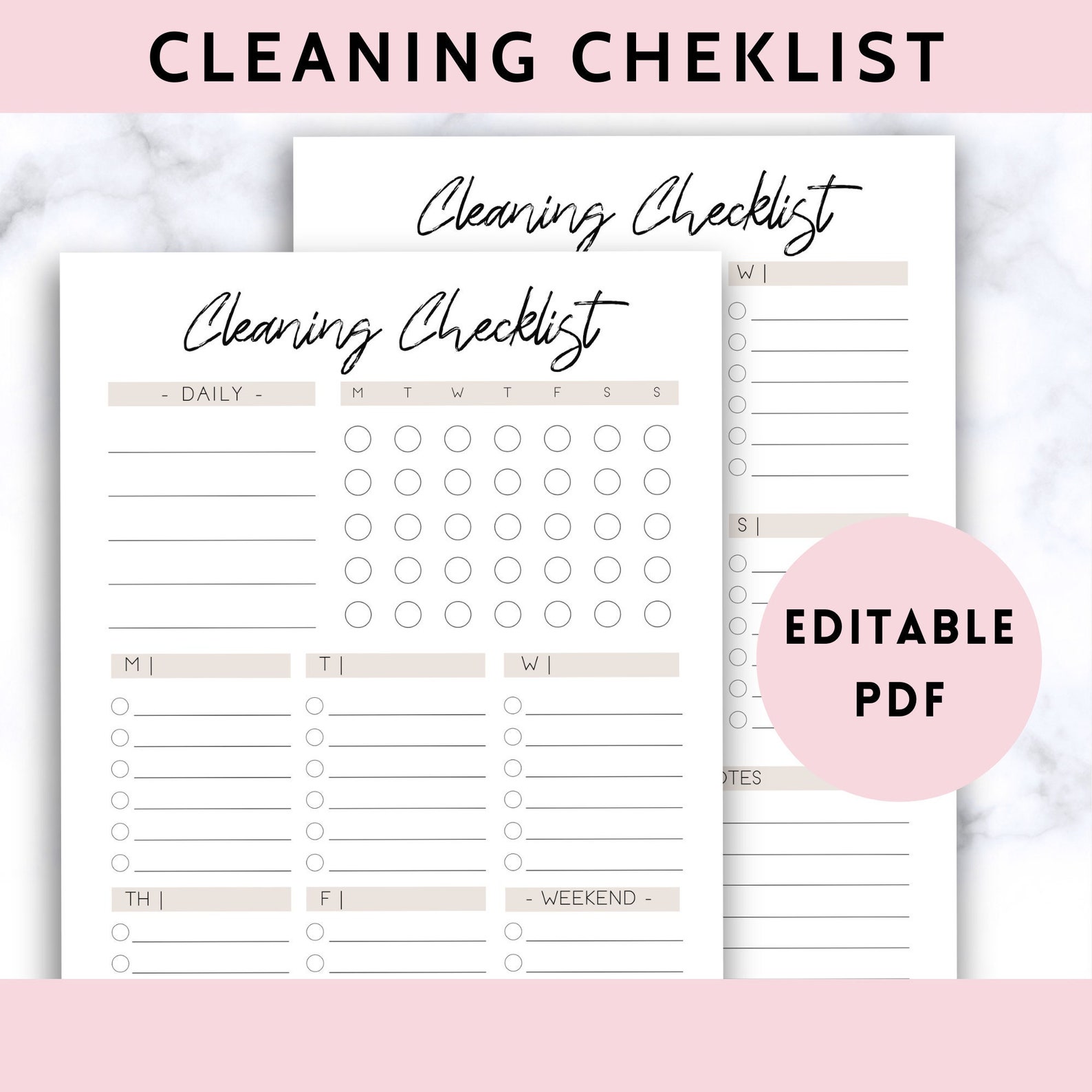 Editable Cleaning Checklist, Printable Cleaning Schedule, Weekly Chore ...
