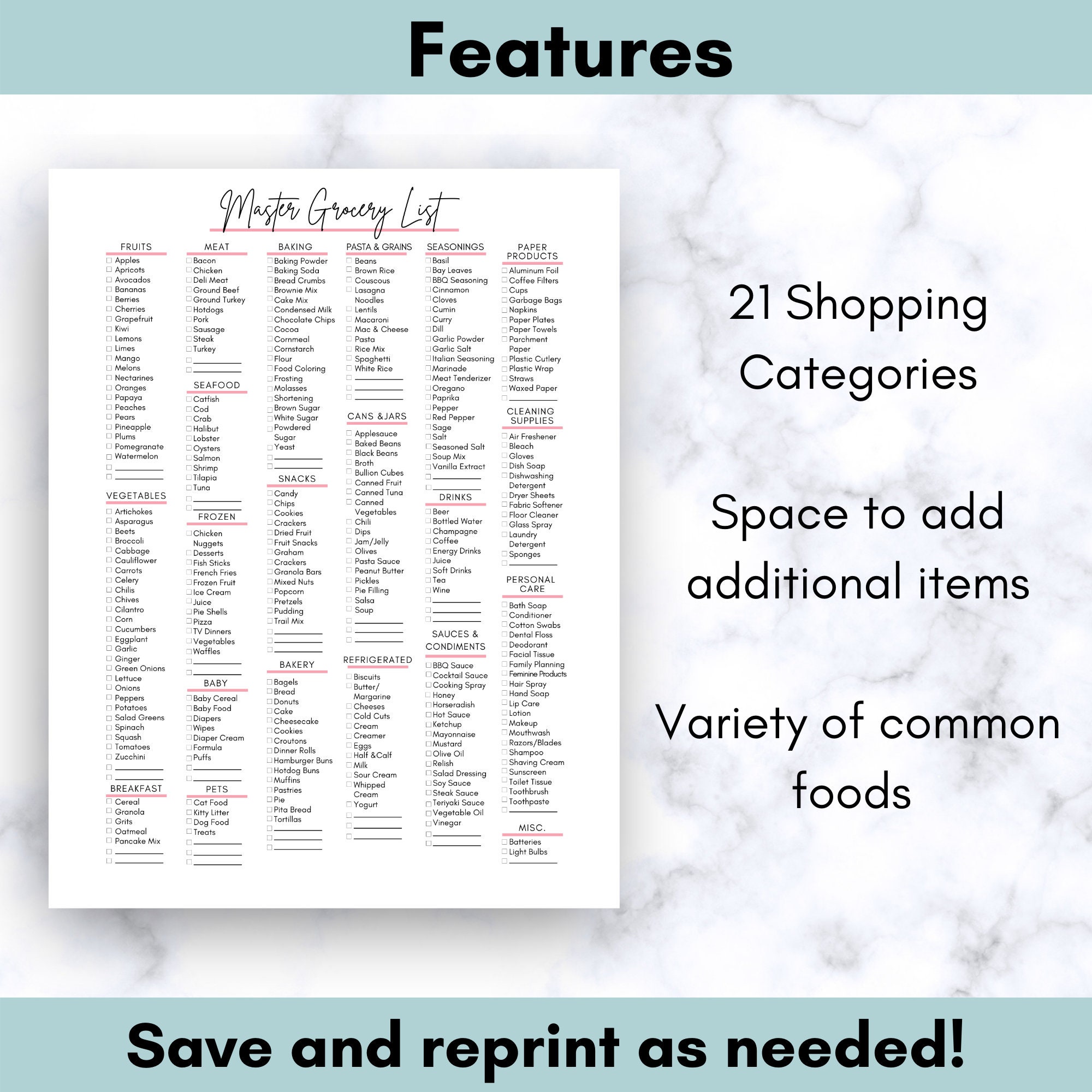 Master Grocery Shopping List, Printable Shopping List, Downloadable PDF ...