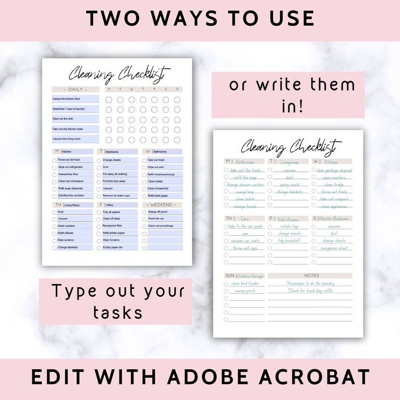 Editable Cleaning Checklist, Printable Cleaning Schedule, Weekly Chore ...