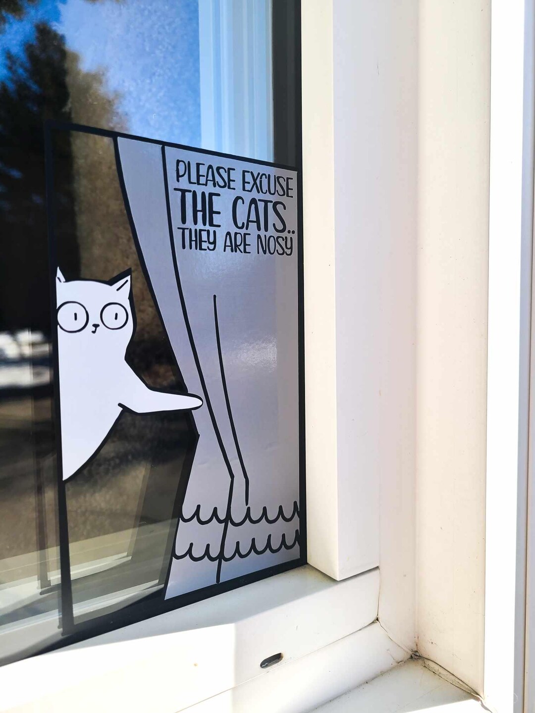 Funny Cat Window Decal, Nosy Curious Cat Window Cling, Peeking Cat ...