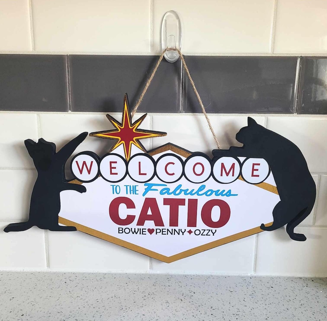 Las Vegas Inspired Wood Cat Enclosure Decor, Custom Wood Cat Sign ...