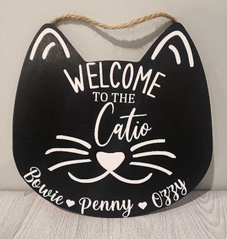 Welcome to the Catio Wood Sign Cat Head Sign Cat House Sign - Etsy Canada