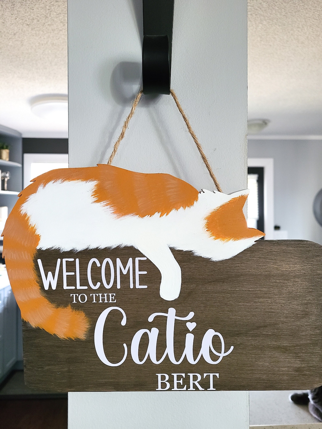 Welcome to the Catio Wood Sign, Cat Head Sign, Cat House Sign, Hanging ...