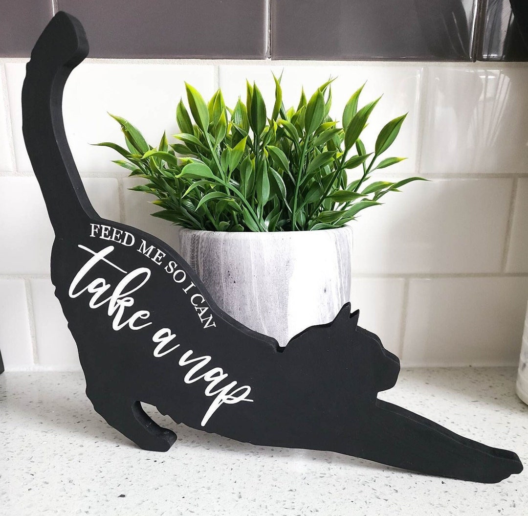 Stretching Cat Wood Art Sign, Funny Wood Cat Decor, Cat Windowsill ...