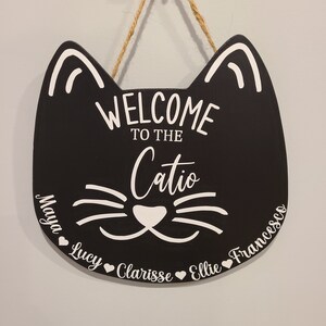 Welcome to the Catio Wood Sign, Cat Head Sign, Cat House Sign, Wood Cat ...