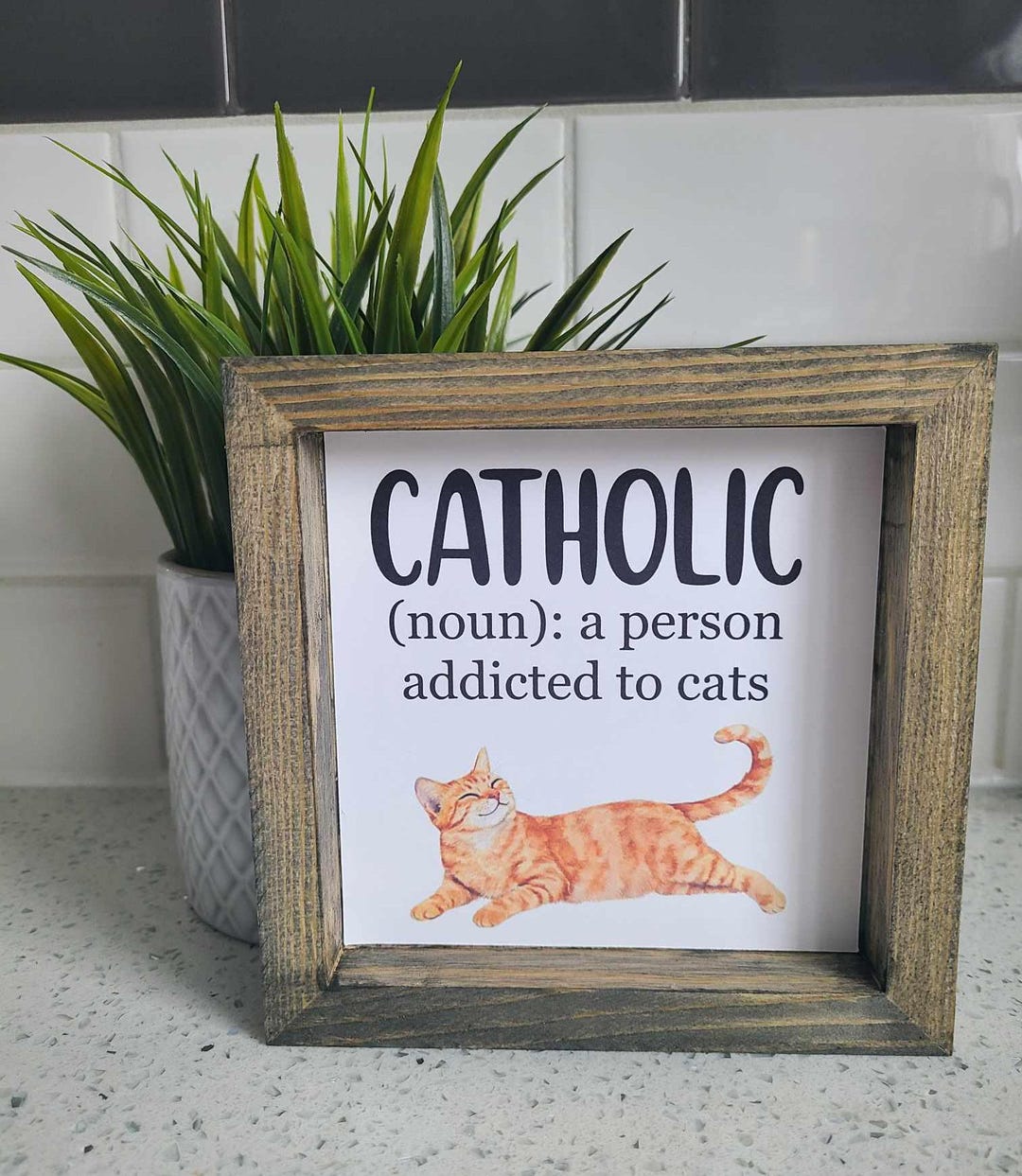 Funny Wood Framed Cat Sign, Stained Wood Cat Sign, Cat Themed ...