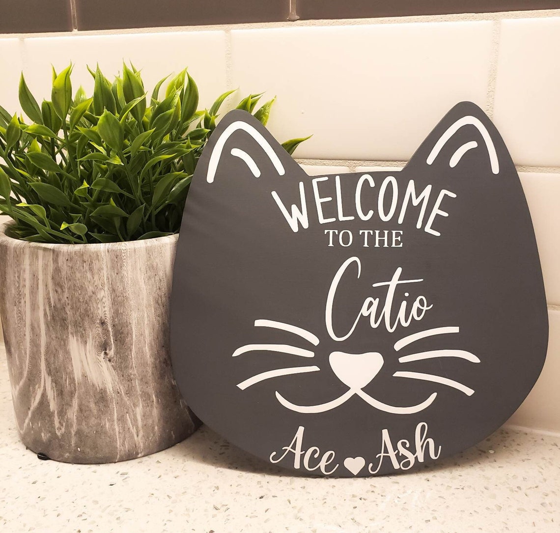 Welcome to the Catio Wood Sign Cat Head Sign Cat House Sign - Etsy Canada
