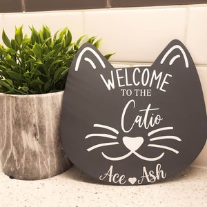 Welcome to the Catio Wood Sign, Cat Head Sign, Cat House Sign, Wood Cat ...