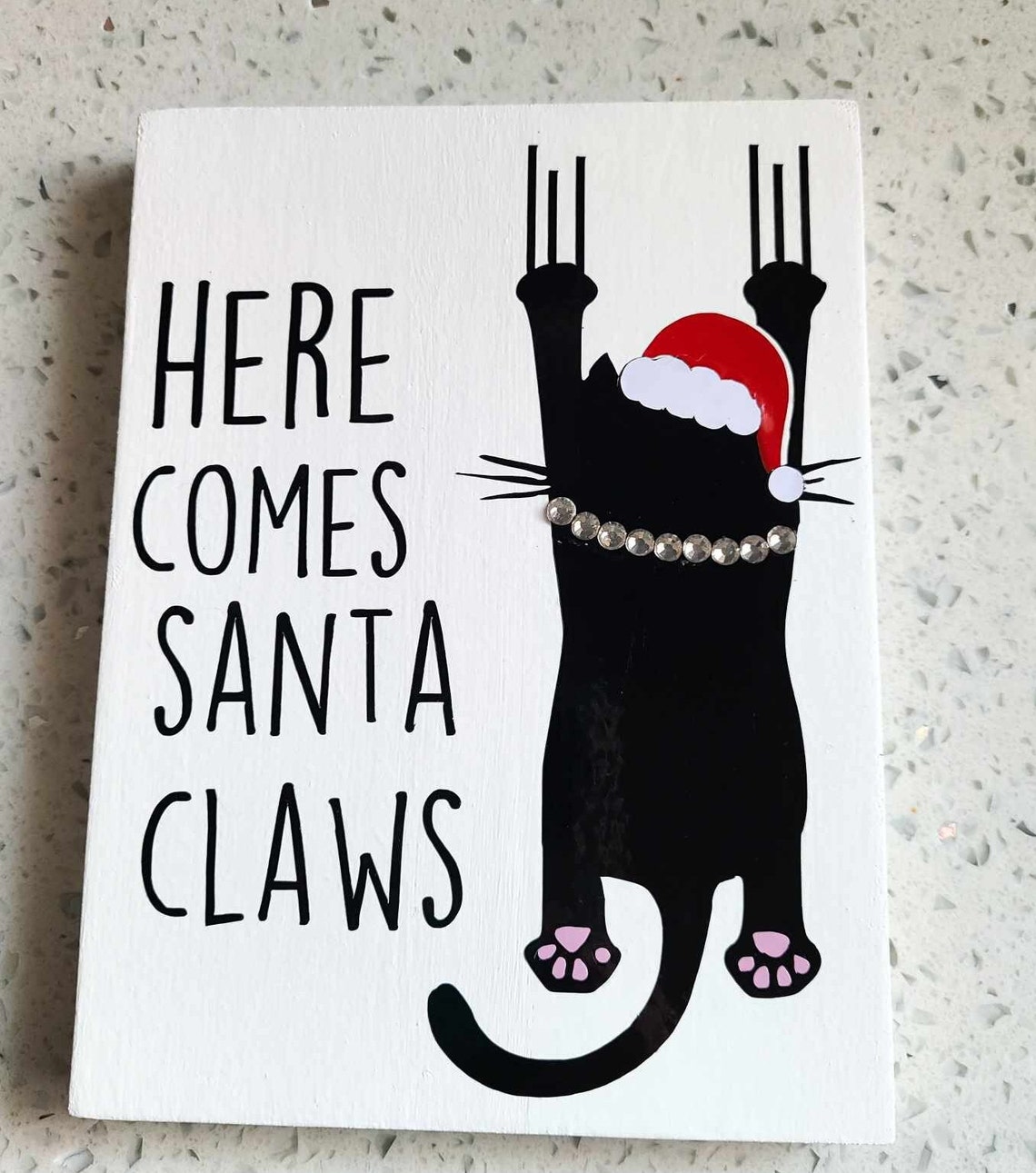 Here Comes Santa Claws Wood Sign, Cat Christmas Decor, Black Cat Santa ...