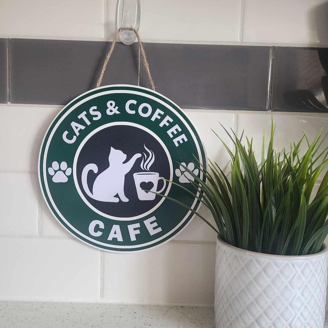 Cats and Coffee Cafe Wood Sign, Cat Themed Cafe Sign, Coffee Bar ...