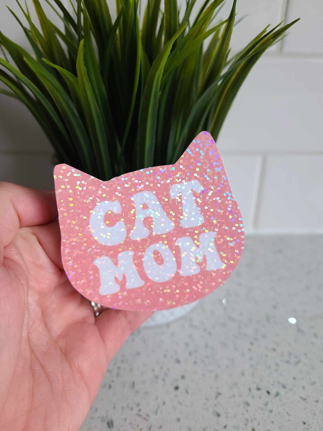 Cat Mom Sticker, Cat Head Decal, Cat Themed Sticker, Holographic ...