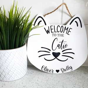 Welcome to the Catio Wood Sign, Cat Head Sign, Cat House Sign, Wood Cat ...